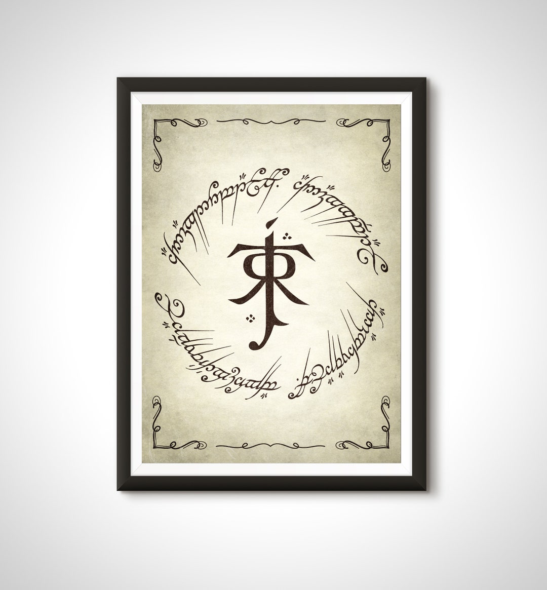 Lord of the Rings Movie Poster Tolkien Symbol Ring Writing Print - LOTR ...