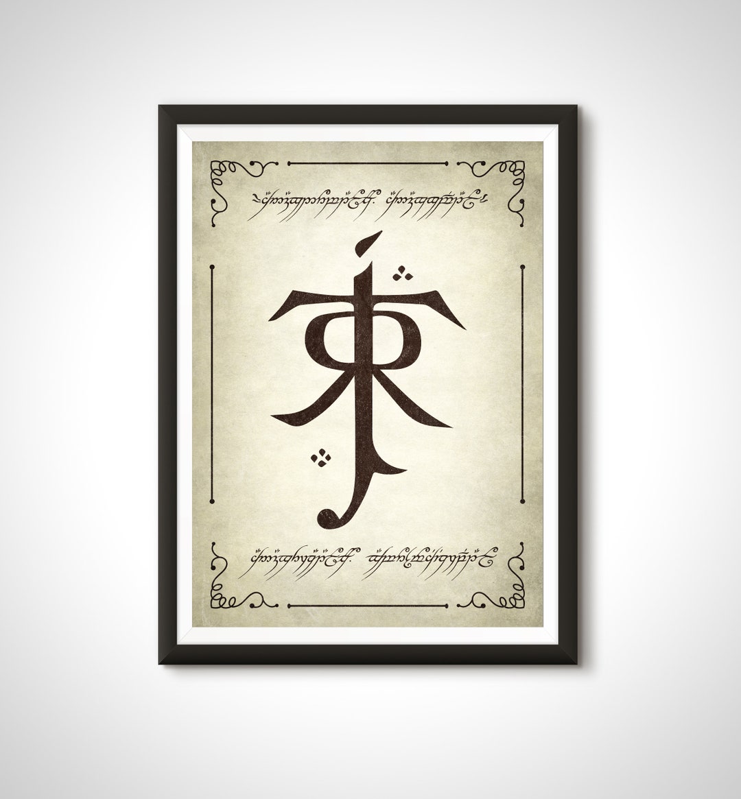 Lord of the Rings Movie Poster Tolkien Symbol Ring Writing Print - LOTR ...