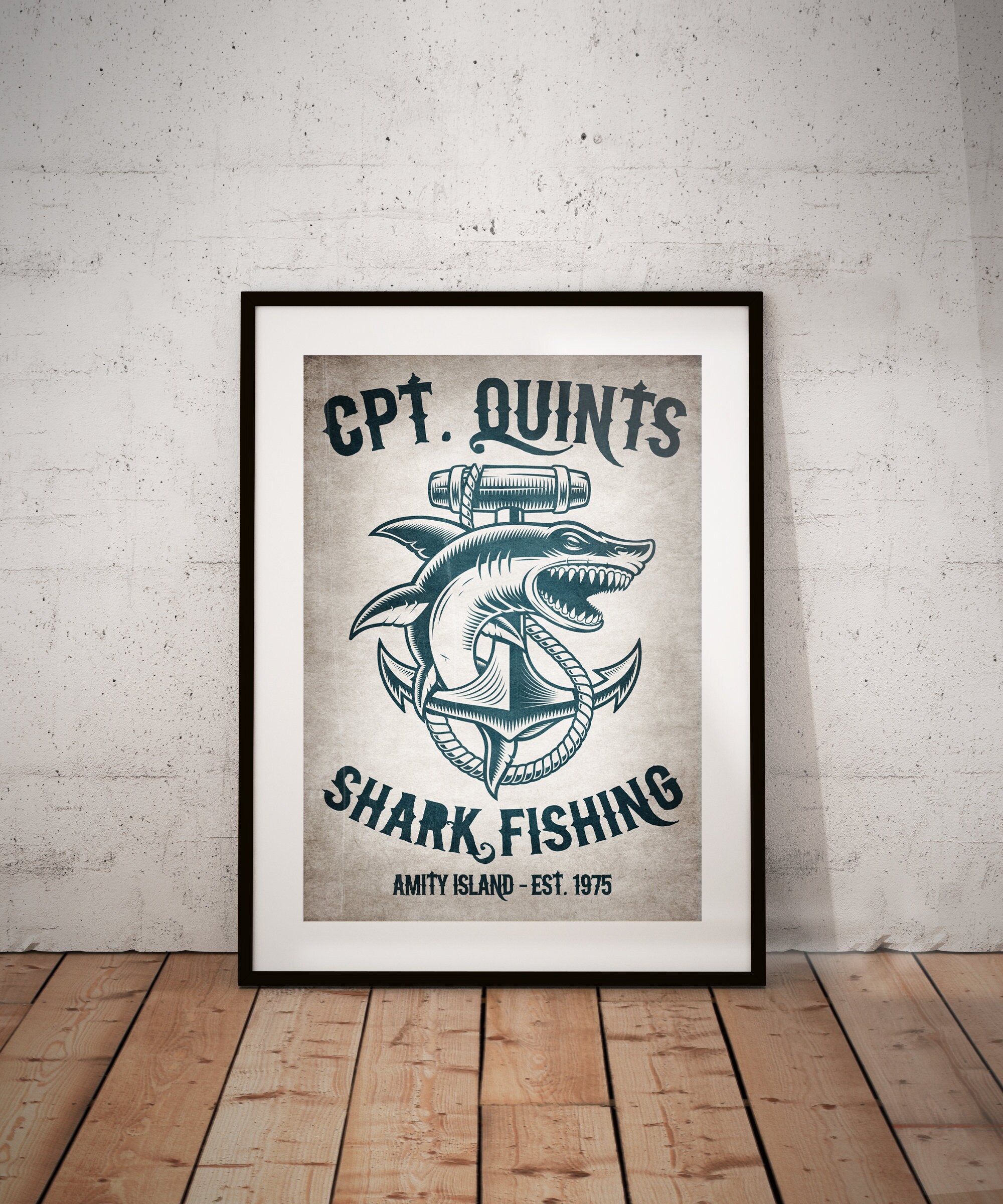 Jaws Movie Poster Quint Shark Fishing Advert Print - Home Decor Retro ...