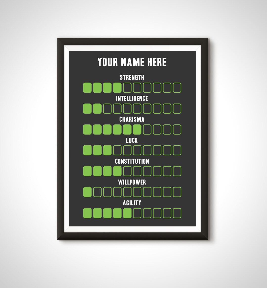 RPG Gaming Stats Custom Poster Character Creation Typography Quote ...