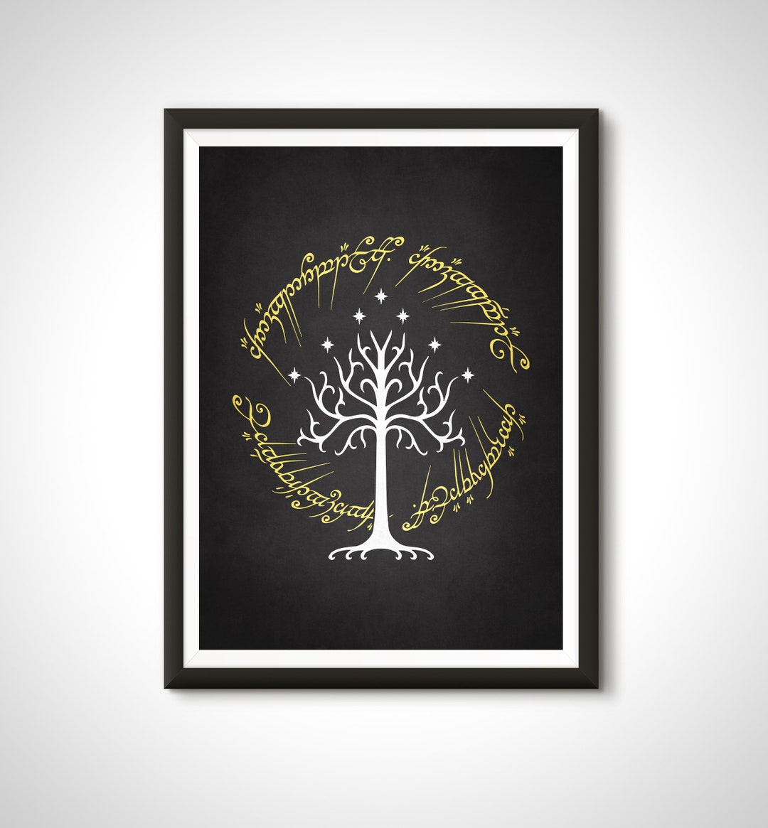 Lord of the Rings Movie Poster Gondor Tree Ring Writing Symbol Print ...