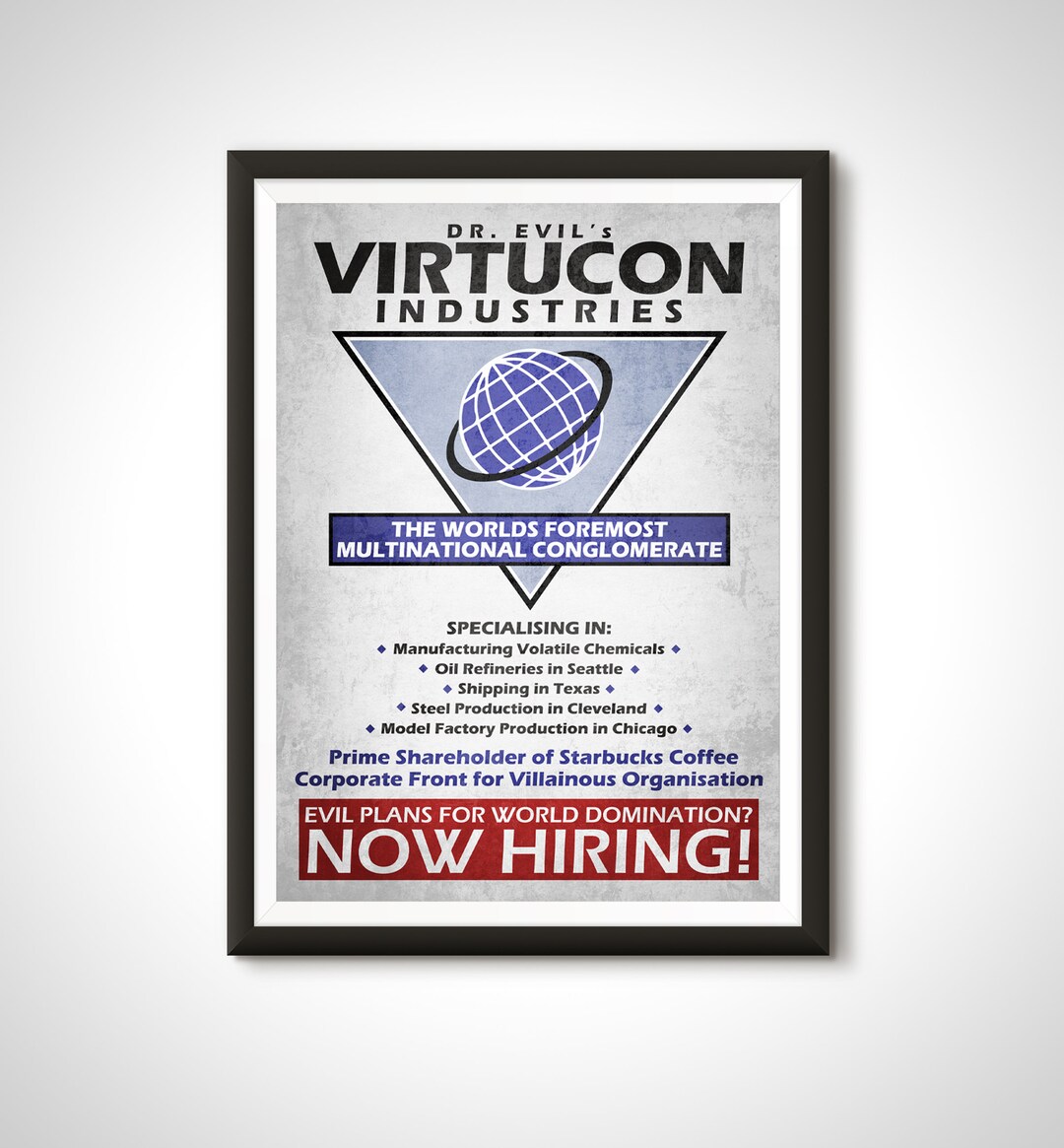 Austin Powers Movie Poster Virtucon Advert Print - Home Decor Retro Ad ...