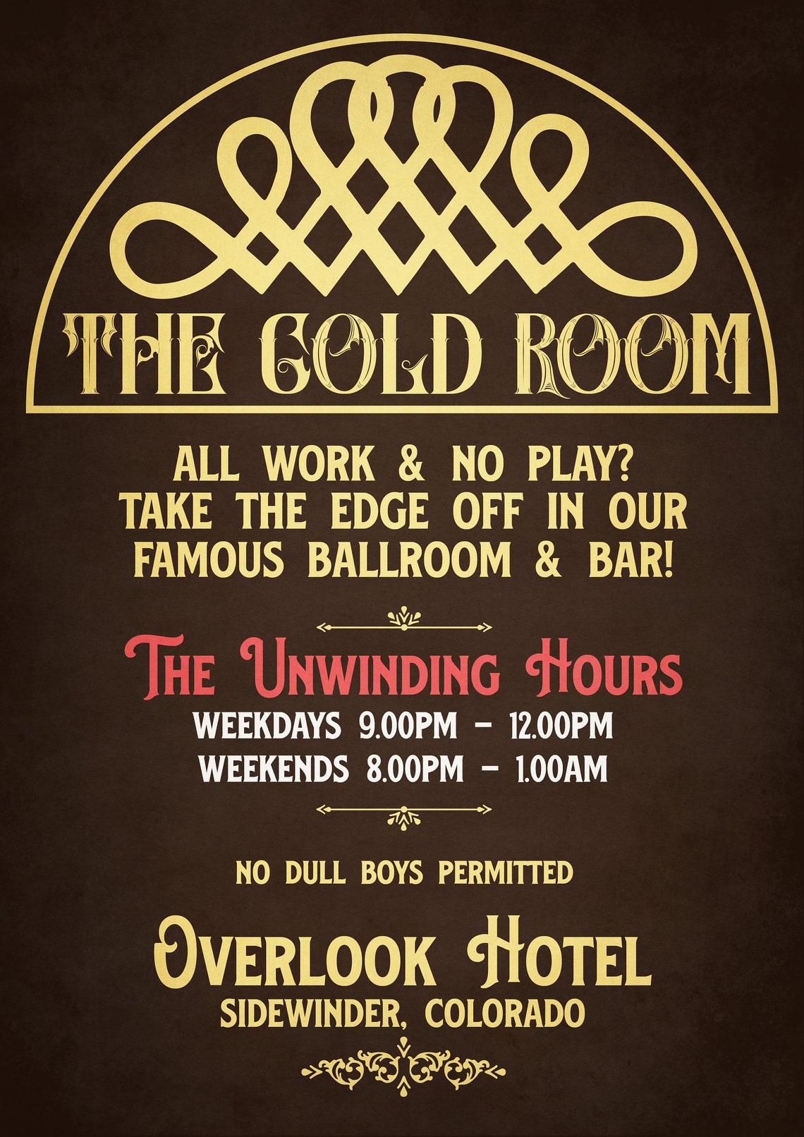 Overlook Hotel Bar Sign the Gold Room the Shining Movie Poster - Etsy UK