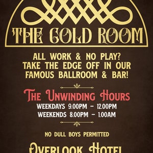 Overlook Hotel Bar Sign the Gold Room the Shining Movie Poster - Etsy UK