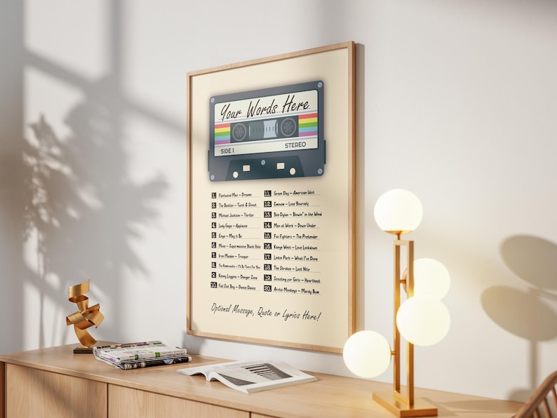Custom Poster: Personalized Mixtape Cassette Tape Wall Art Home Decor ...
