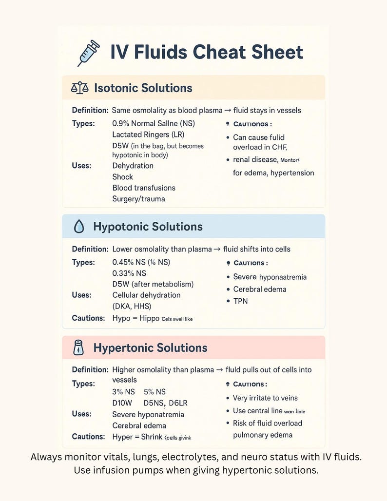 IV Fluids Cheat Sheet - Etsy