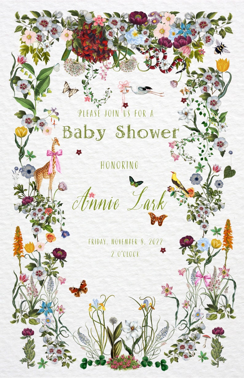 Blank Party Template Enchanted Forest-deep Red Rose Florals & Jungle ...