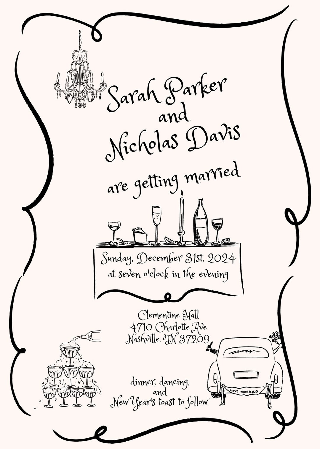French-style Inspired, Vintage, Trendy Party Invitation Template, Hand ...