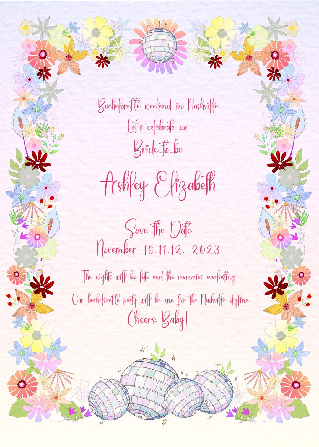 Blank Invitations | Groovy Boho Daisies With Retro Silver Disco Balls ...