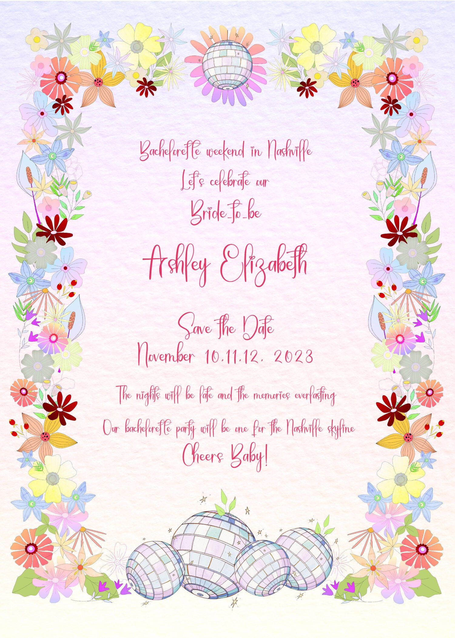 Blank Invitations | Groovy Boho Daisies With Retro Silver Disco Balls ...