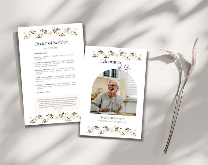 Funeral Program Template Woman Canva | Feminine Funeral Program ...