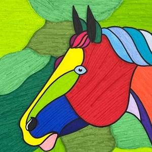 Multi-colored Horse in the Greens - Etsy