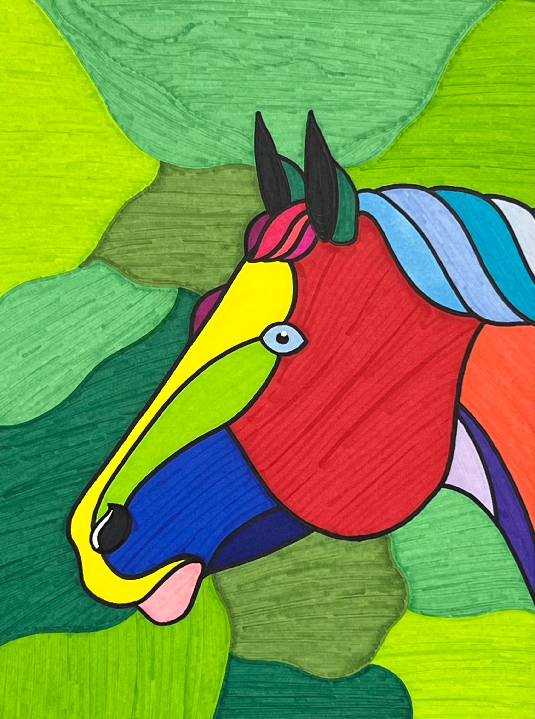 Multi-colored Horse in the Greens - Etsy