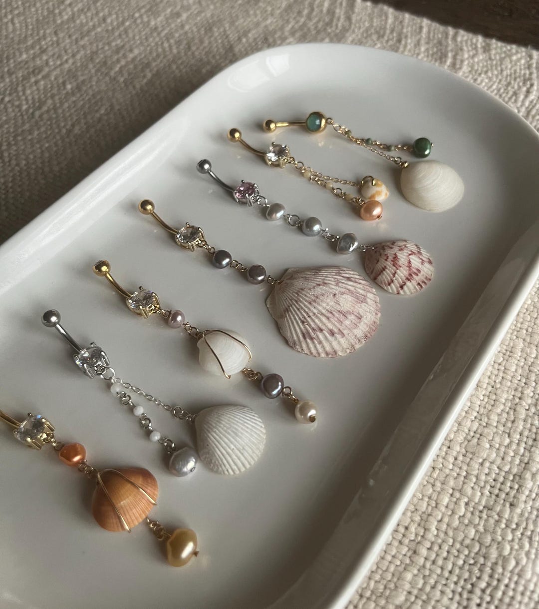 Unique Shell Belly Ring, Dainty, Dangly, Crystal Pearl Belly Button ...