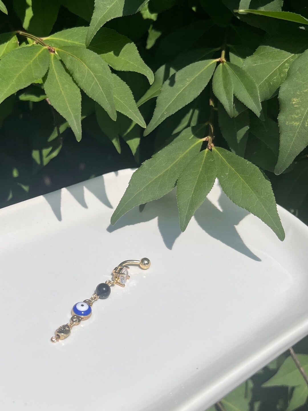 Evil Eye Belly Ring Black Onyx Belly Button Rings Dainty - Etsy