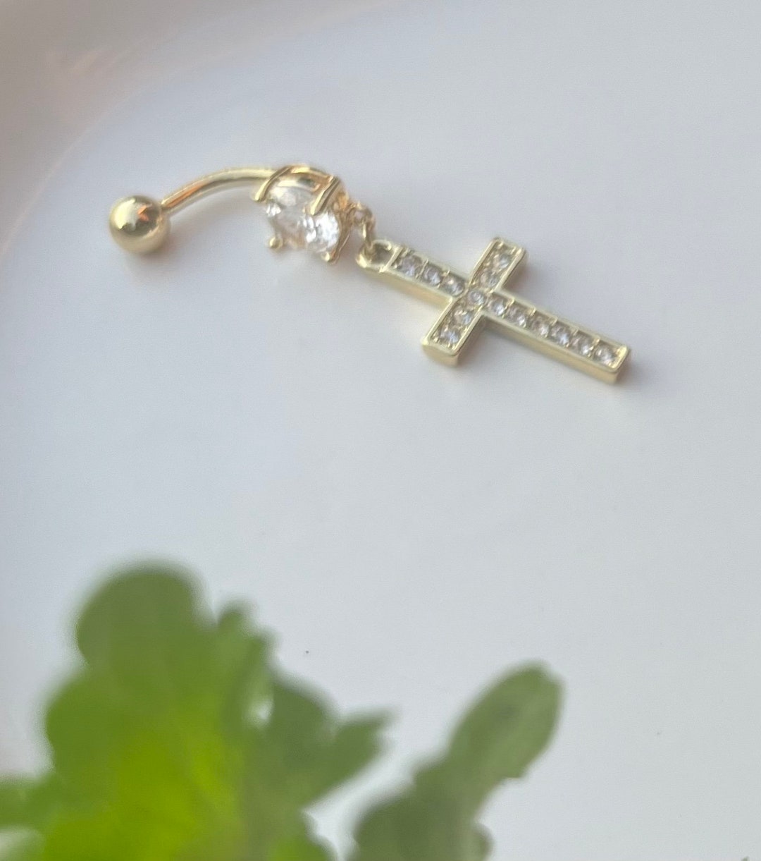 14k Gold Plated Cross Belly Ring - Etsy