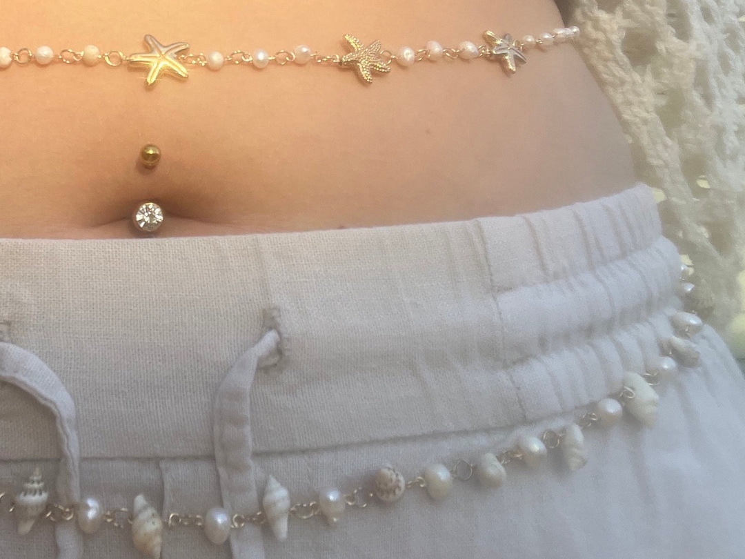 Starfish and Pearls Waist Chain, Gold Belly Jewelry - Etsy