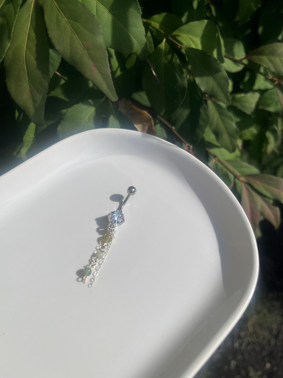 Dainty Crystal Belly Ring With Chain, Dangly Custom Belly Button Rings ...