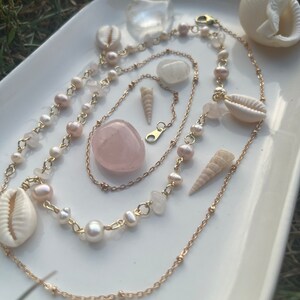 Mermaids Luck Waist Chain, Seashells Rose Quartz Pearls Waist Chain ...