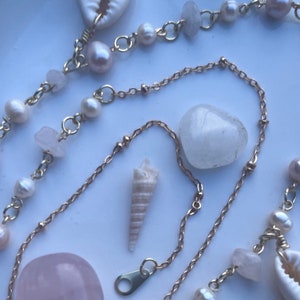 Mermaids Luck Waist Chain, Seashells Rose Quartz Pearls Waist Chain ...