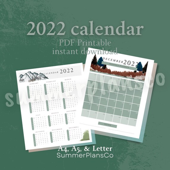 Calendars & Planners digital pdf, and printable 2022 Full Nature ...