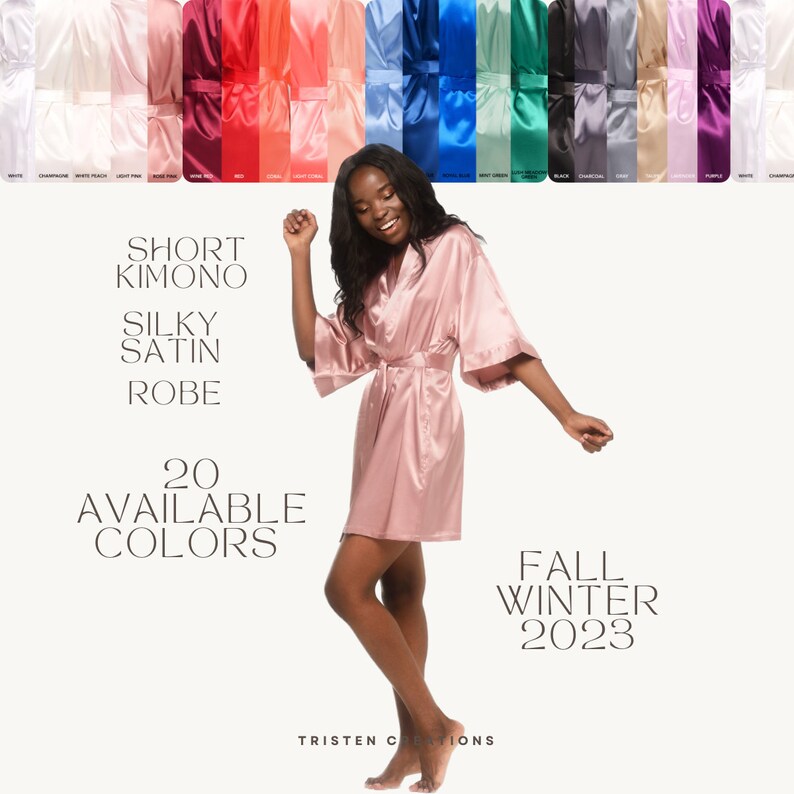 Satin Short Kimono Robes Personalized With Vinyl styled Qwigley ...