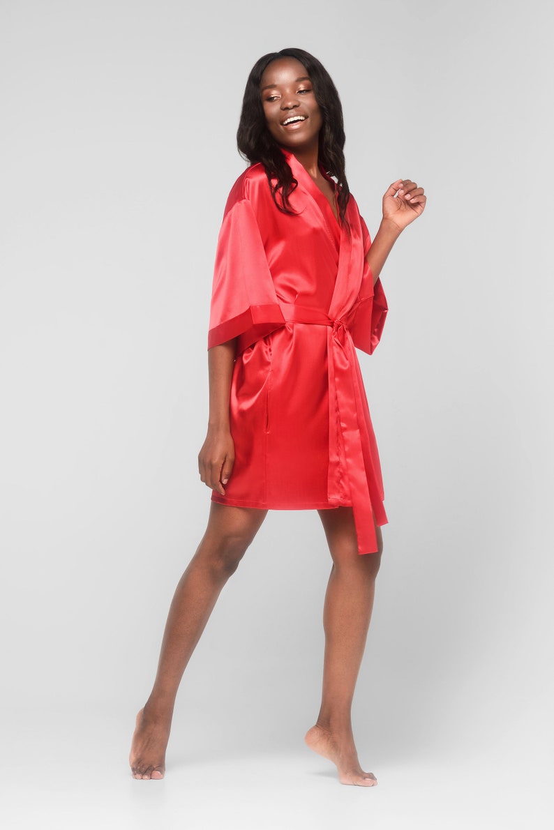 Satin Silk Short Kimono Robes Personalized With Embroidery - Etsy