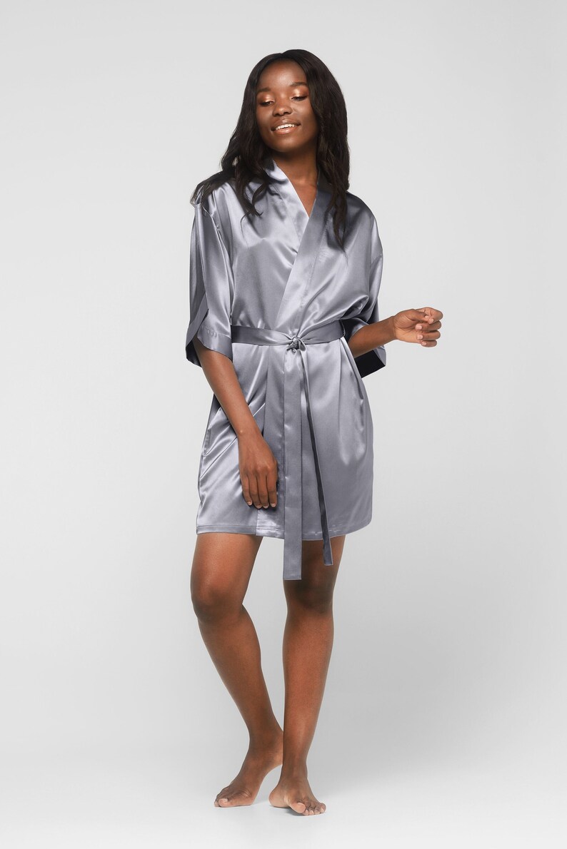 Satin Silk Short Kimono Robes Personalized With Embroidery for Bride ...