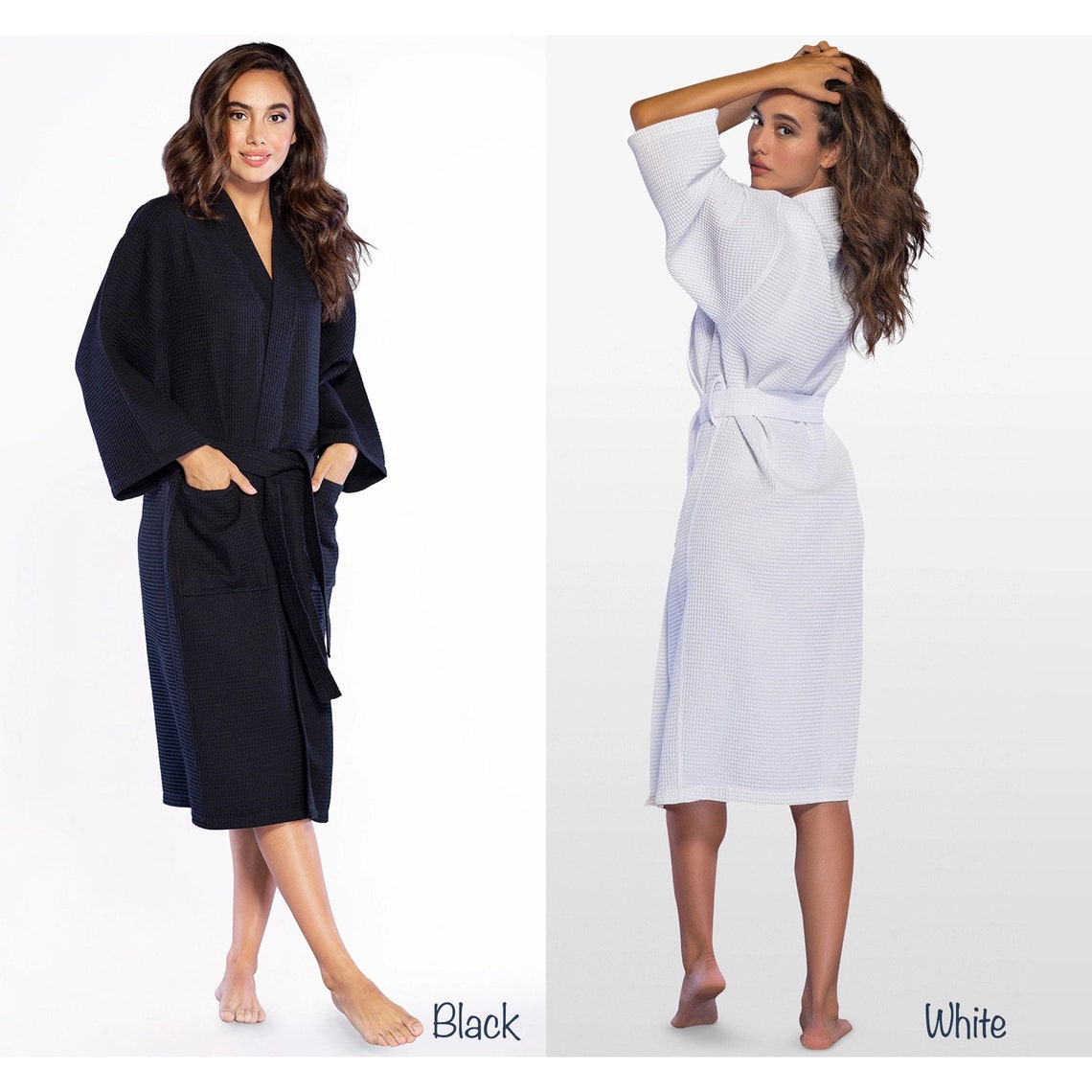 Waffle Kimono Long Robe Square Pattern Luxury Hotel Spa Logo Robes ...