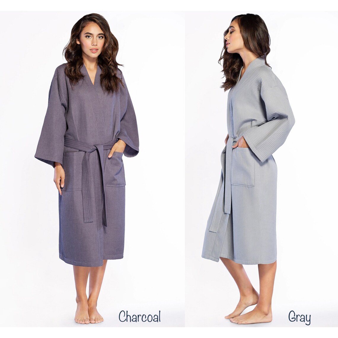 Waffle Kimono Long Robe Square Pattern Luxury Hotel Spa Logo Robes ...