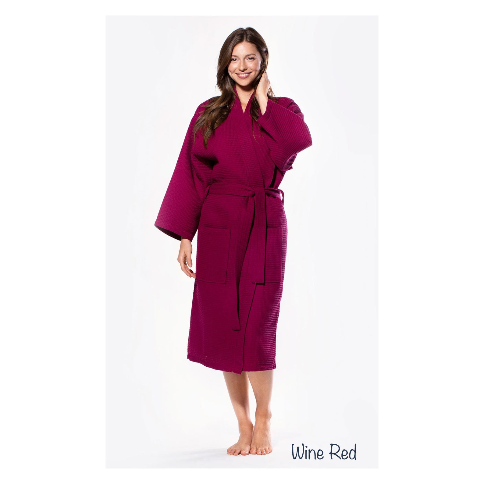Waffle Kimono Long Robe Square Pattern Luxury Hotel Spa Logo Robes ...