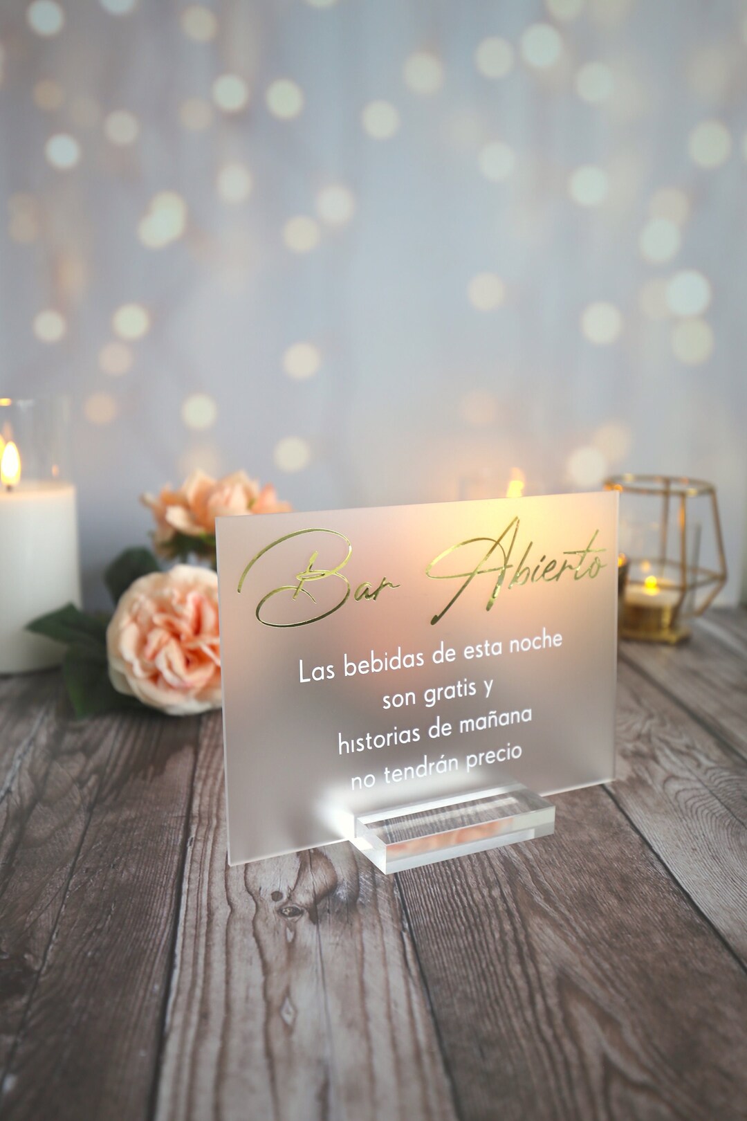 Bar Abierto Drinks Are on Us Tonight Acrylic Sign in Spanish | Spanish ...