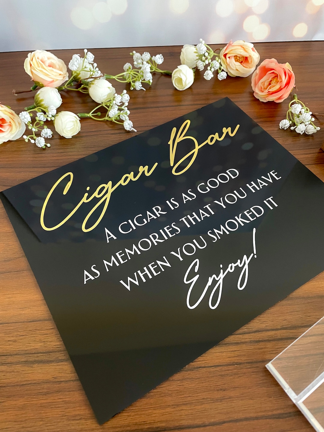 Black Acrylic Cigar Bar Sign | Bachelor Party Cigar Station Signage ...