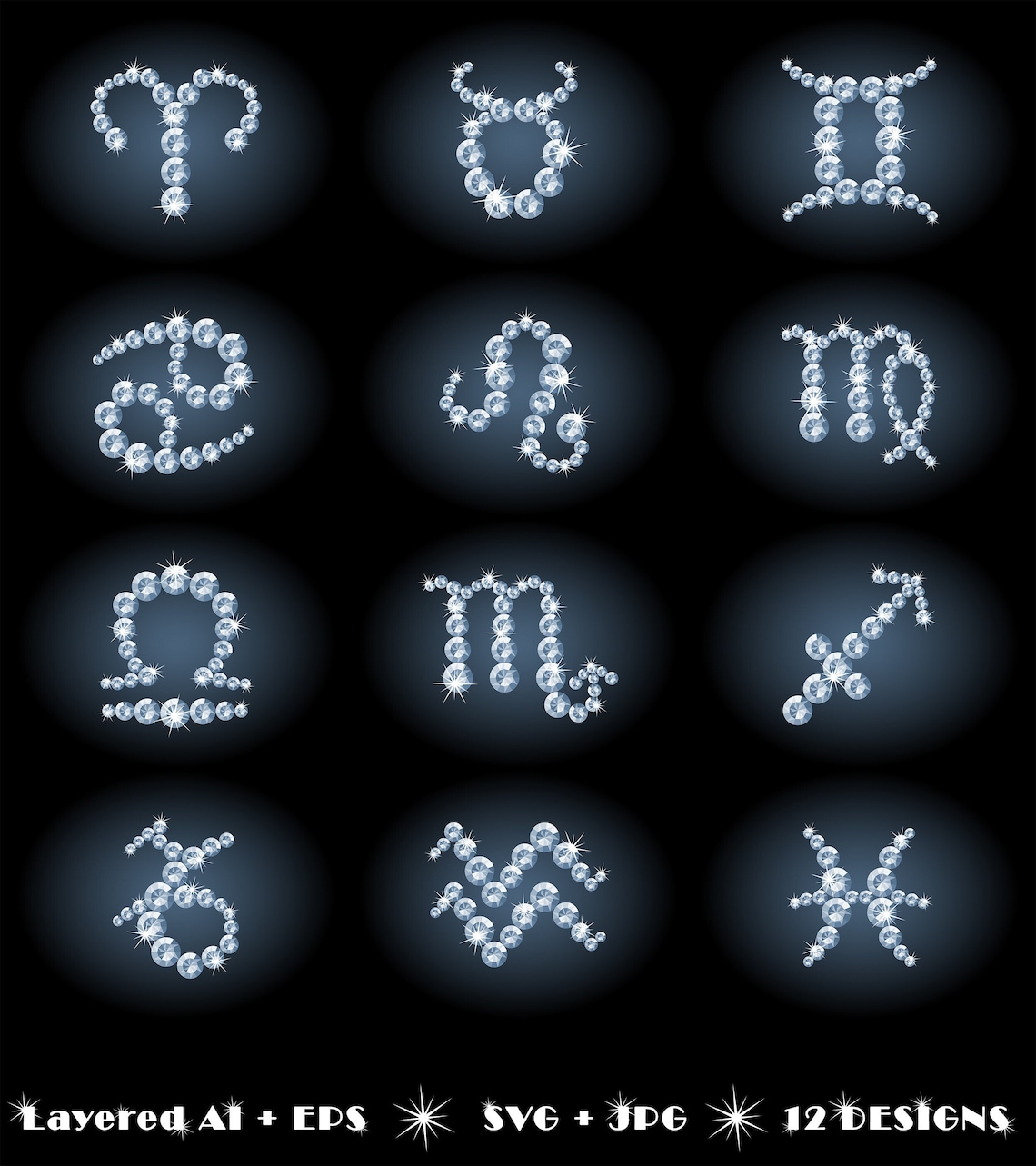 Vector Diamond Zodiac Horoscope Signs Collection ( Illustration ...