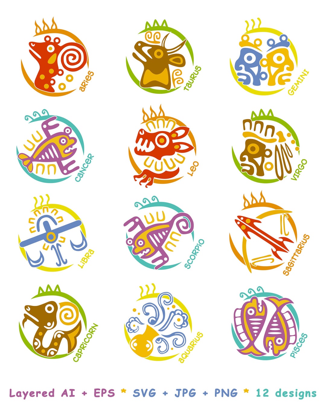 Vector Mayan Zodiac Horoscope Signs Collection ( Fortune Telling ...