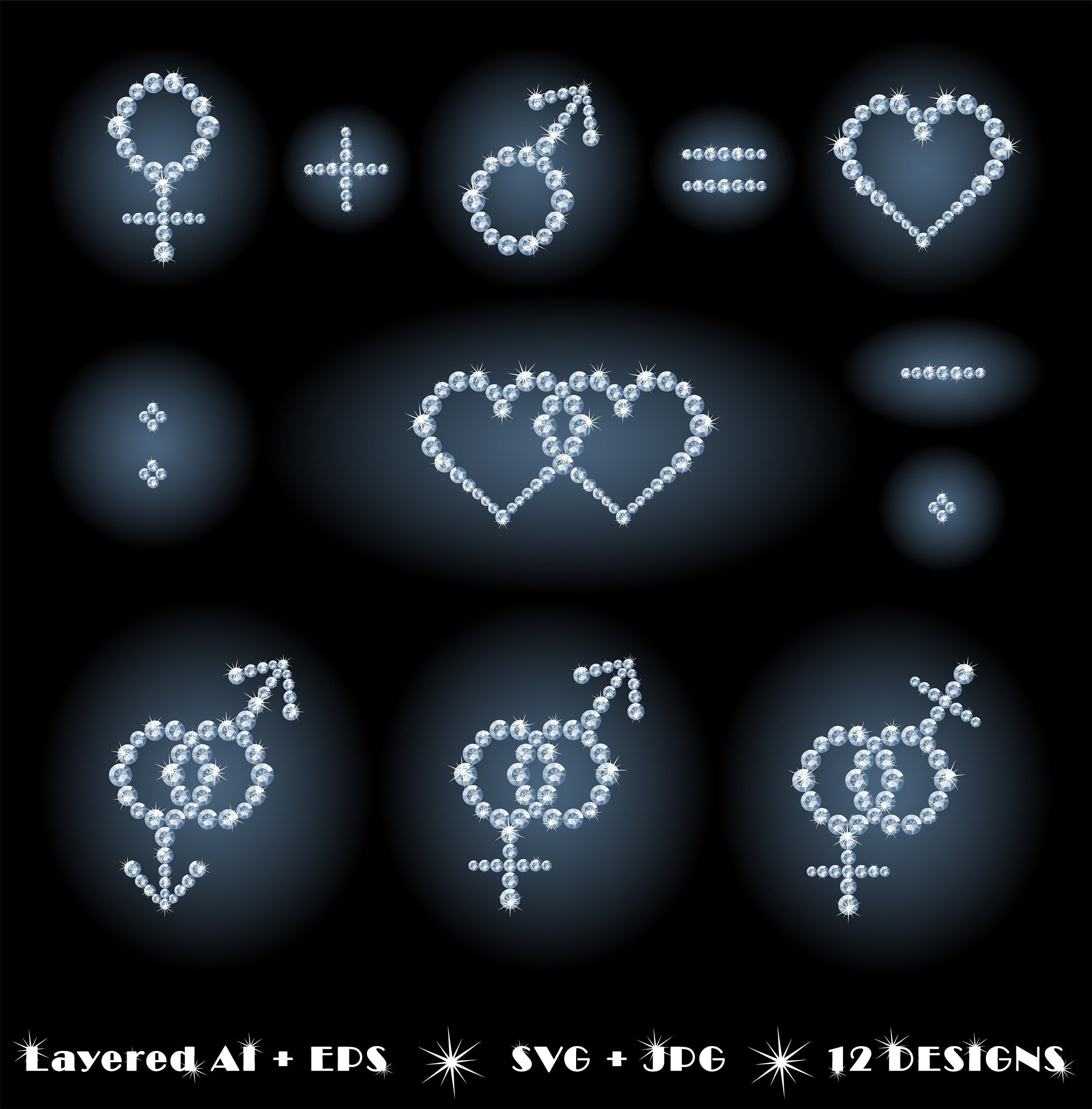 Diamond Vector LGBTQ+ Signs Collection ( Scrapbooking LGBT Gemstone Set ...