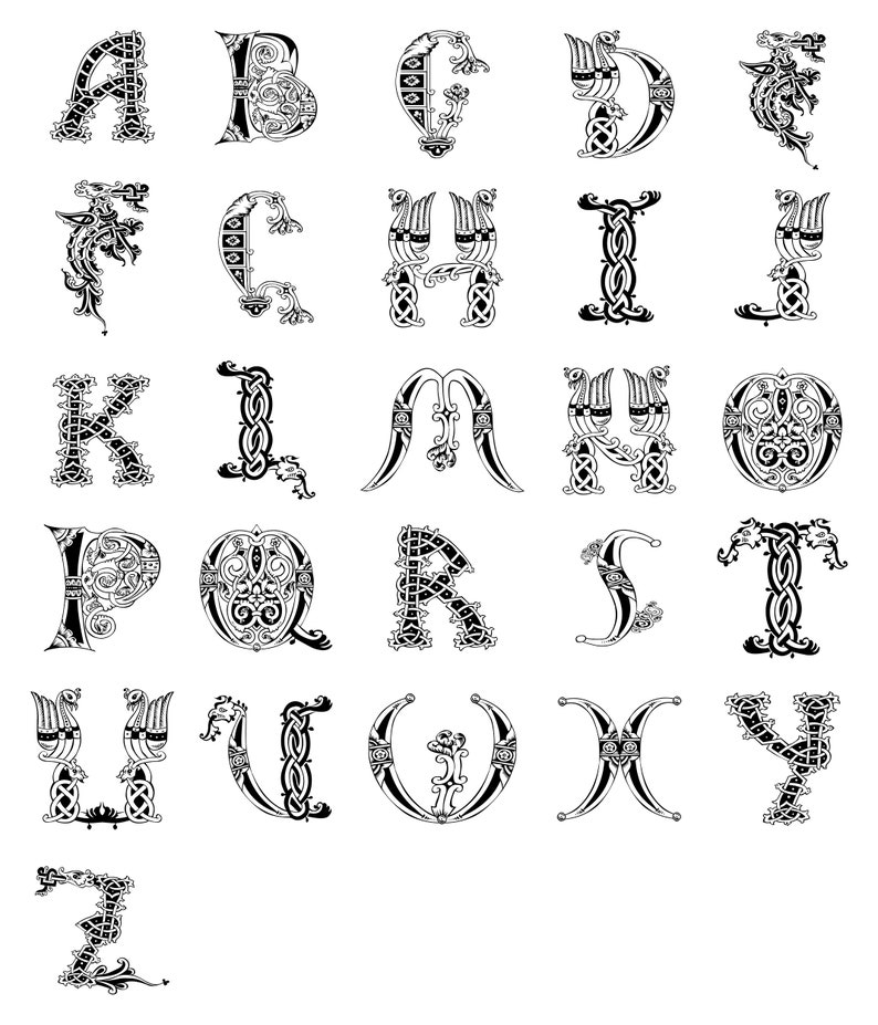 Celtic Vector Vintage Medieval Alphabet (slavic Slavonic Abc Printable ...