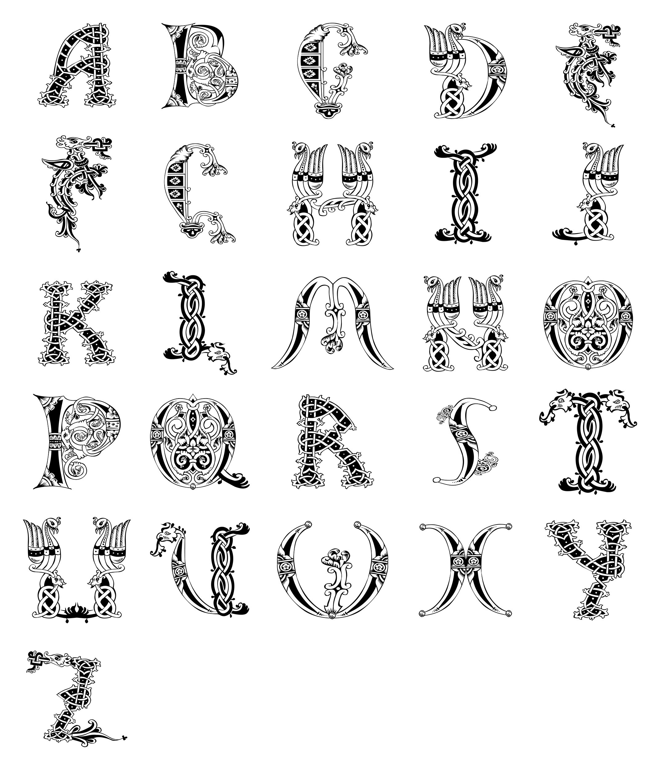 Celtic Vector Vintage Medieval Alphabet (slavic Slavonic Abc Printable ...