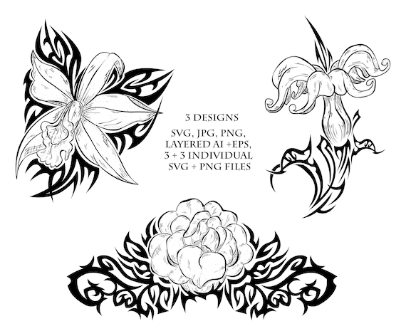 Floral Tribal Vector Tattoo Design Clipart Digital | Etsy