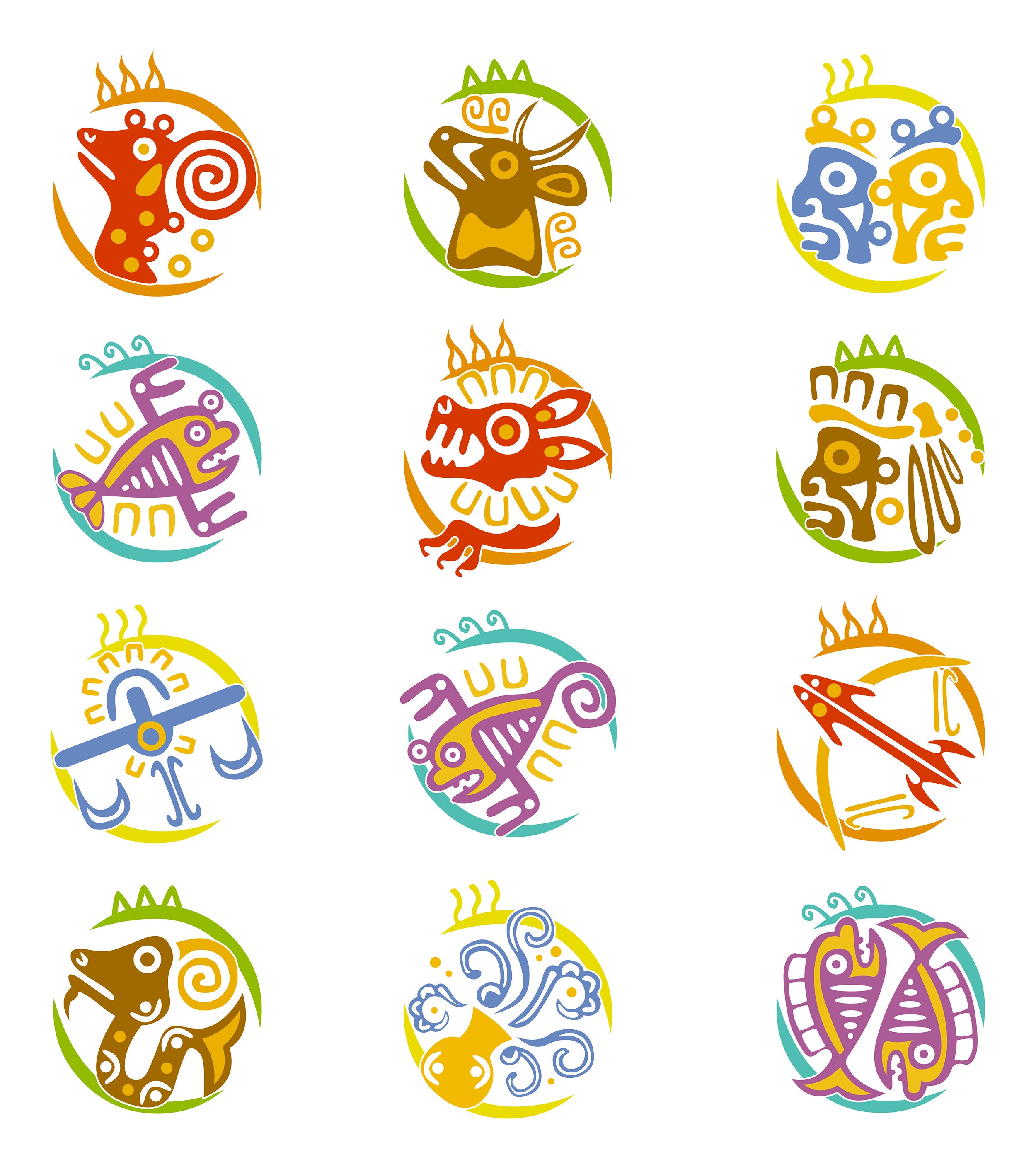 Vector Mayan Zodiac Horoscope Signs Collection ( Fortune Telling ...