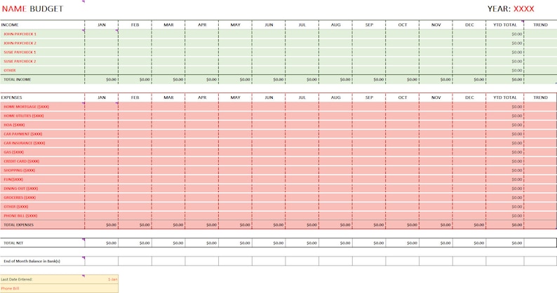 Personal Budget Spreadsheet Template- Income and Expenses - Etsy