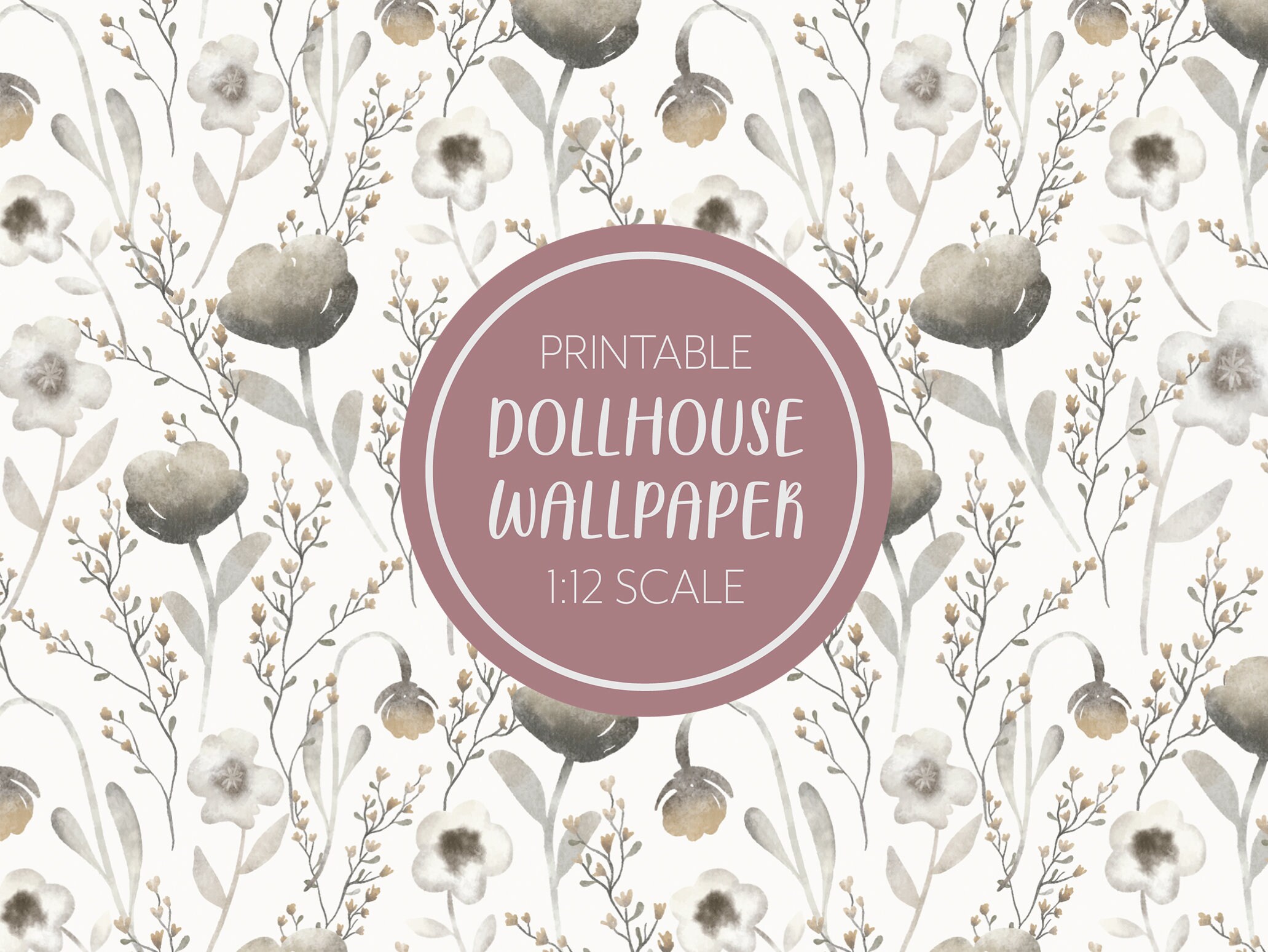 Dollhouse Floral Wallpaper, Printable Digital Download, 1/12 Scale ...