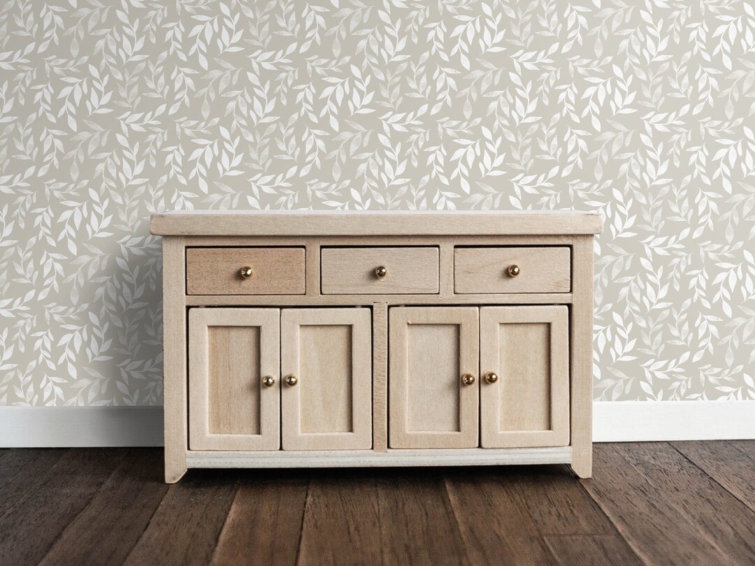 Dollhouse Leaves Wallpaper, 1/12 Scale, Miniature Farmhouse, Neutral Branches Nature, Printable ...