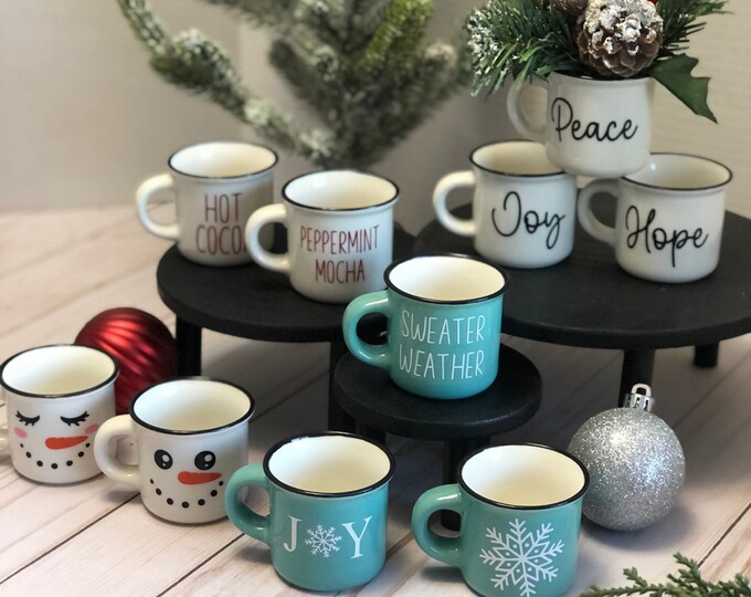 Winter Mini Mugs | Mini Coffee Mugs | Tiered Tray Decor | Winter Themed ...