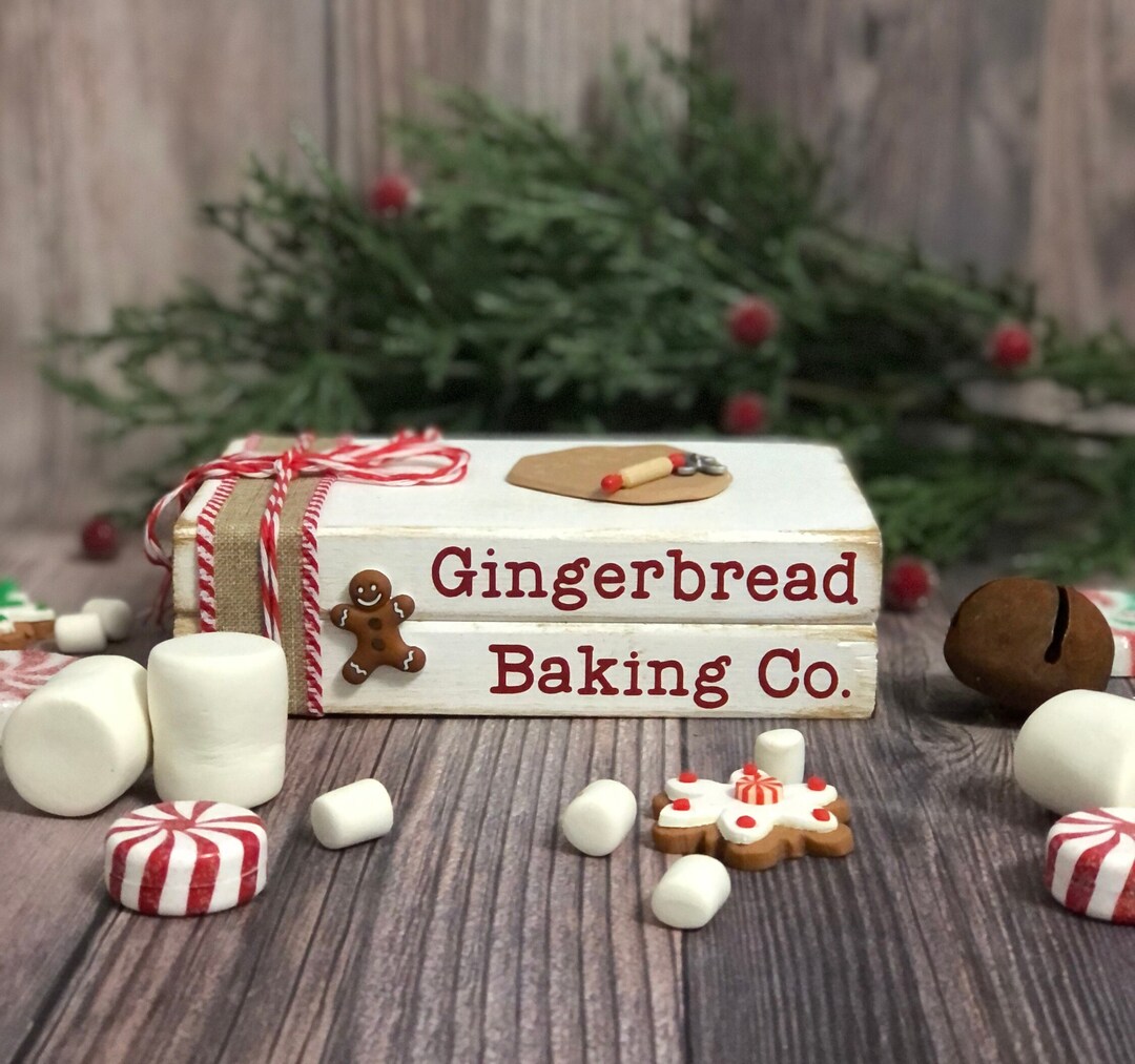 Gingerbread Baking Co. Wood Book Stack Christmas Mini Wood - Etsy