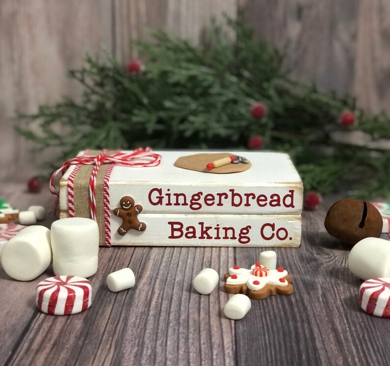Gingerbread Baking Co. Wood Book Stack Christmas Mini Wood - Etsy