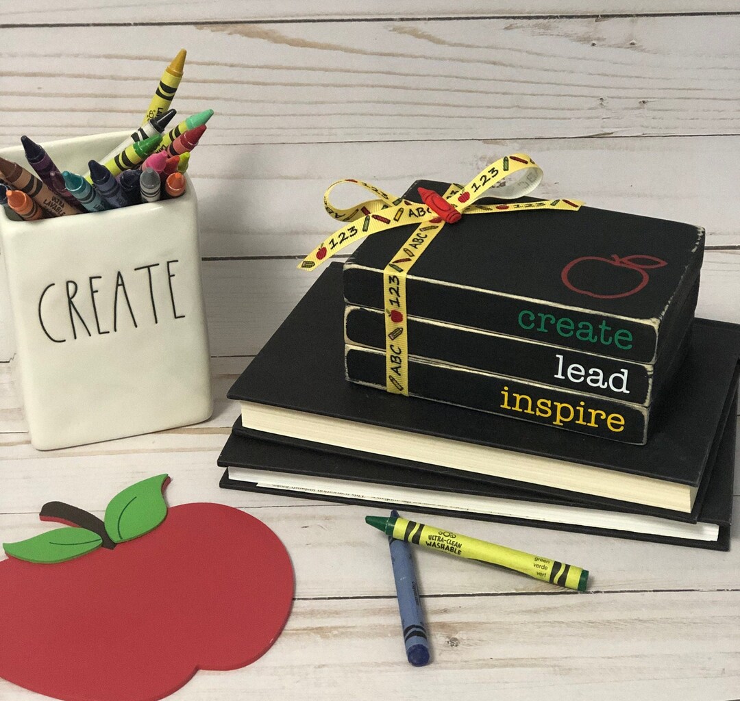 Teacher Wood Book Stack | Classroom Decor | School Themed | Teacher ...