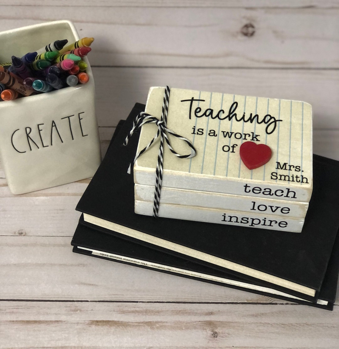 Teacher Gift | Teacher Wood Book Stack | Classroom Decor | School ...