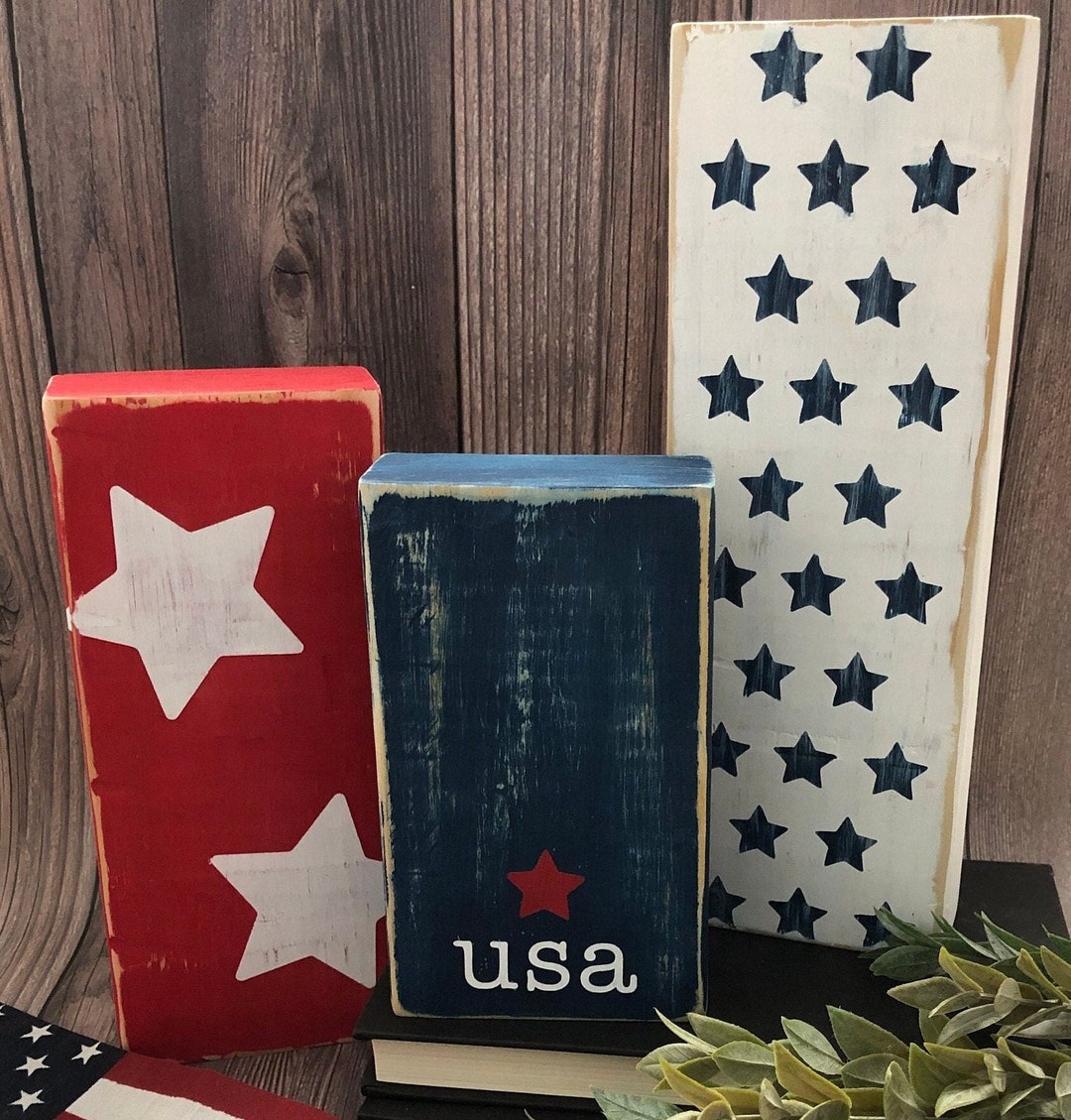 Patriotic Wood Blocks | Americana Decor | 2x4 Wooden Blocks | Rustic ...