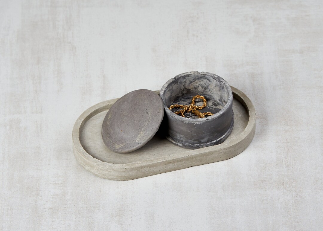 Concrete Round Jewelry Box Available in Different Colors. Decorative ...